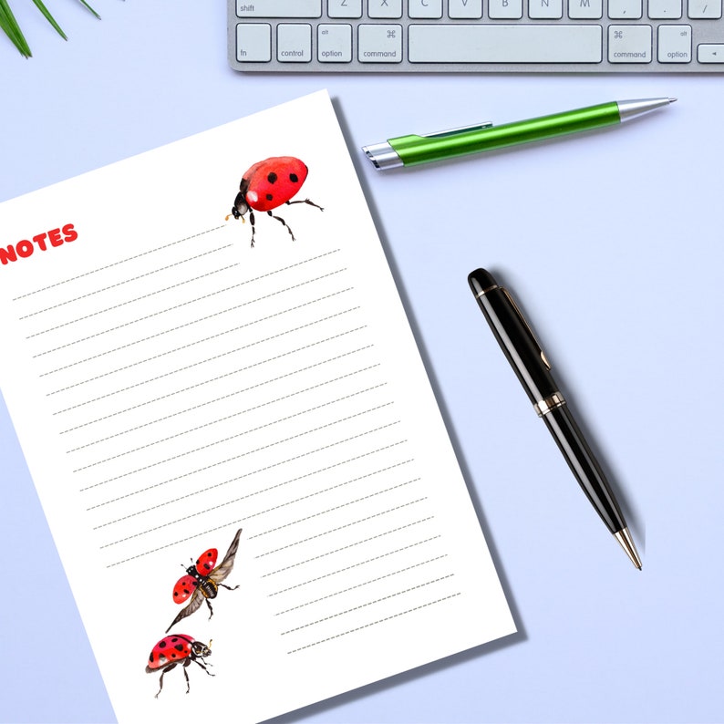 Ladybug Watercolor Stationery | PNG & PDF | Lined and Unlined ...
