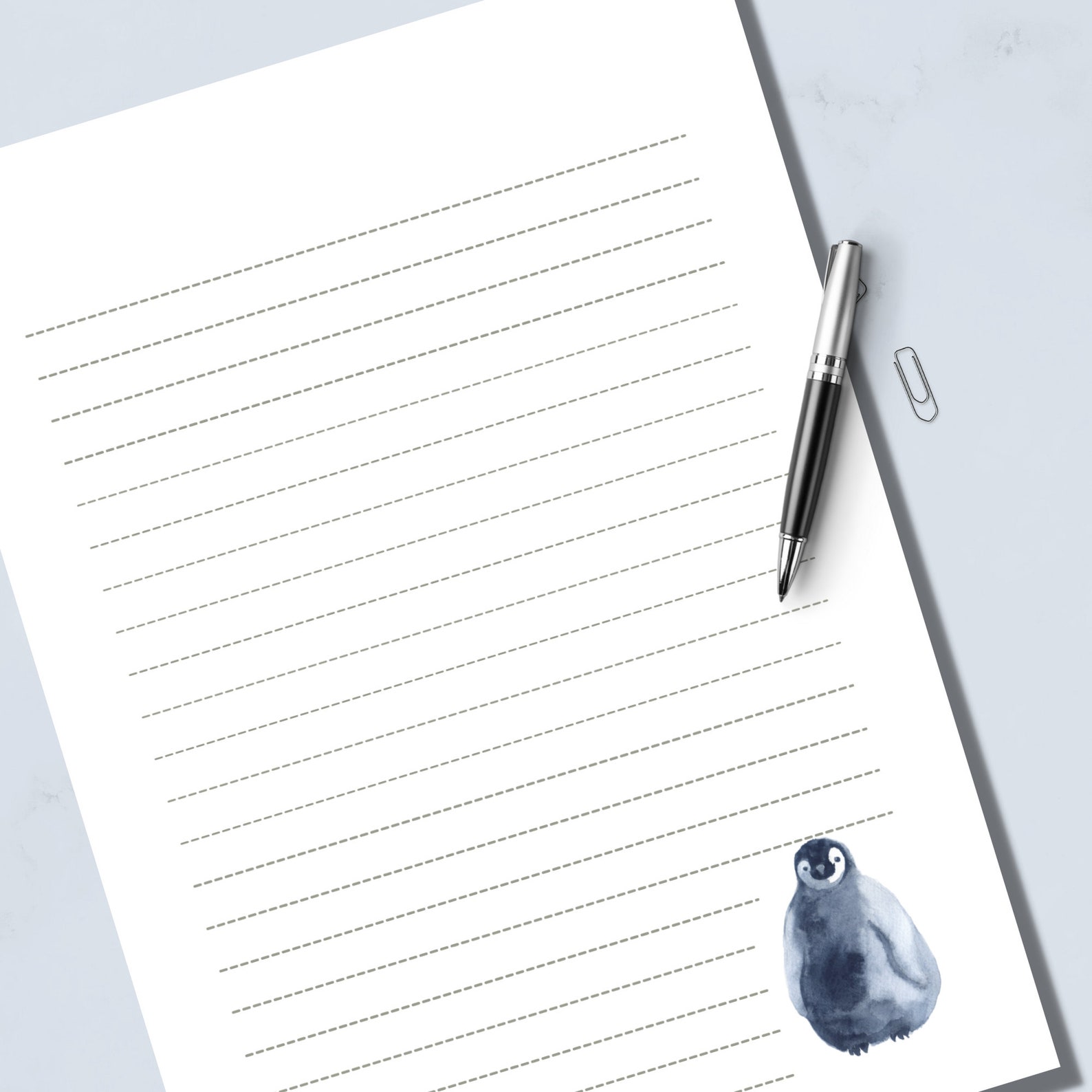 Watercolor Penguin Printable Stationery Paper, Owl Printable Paper ...