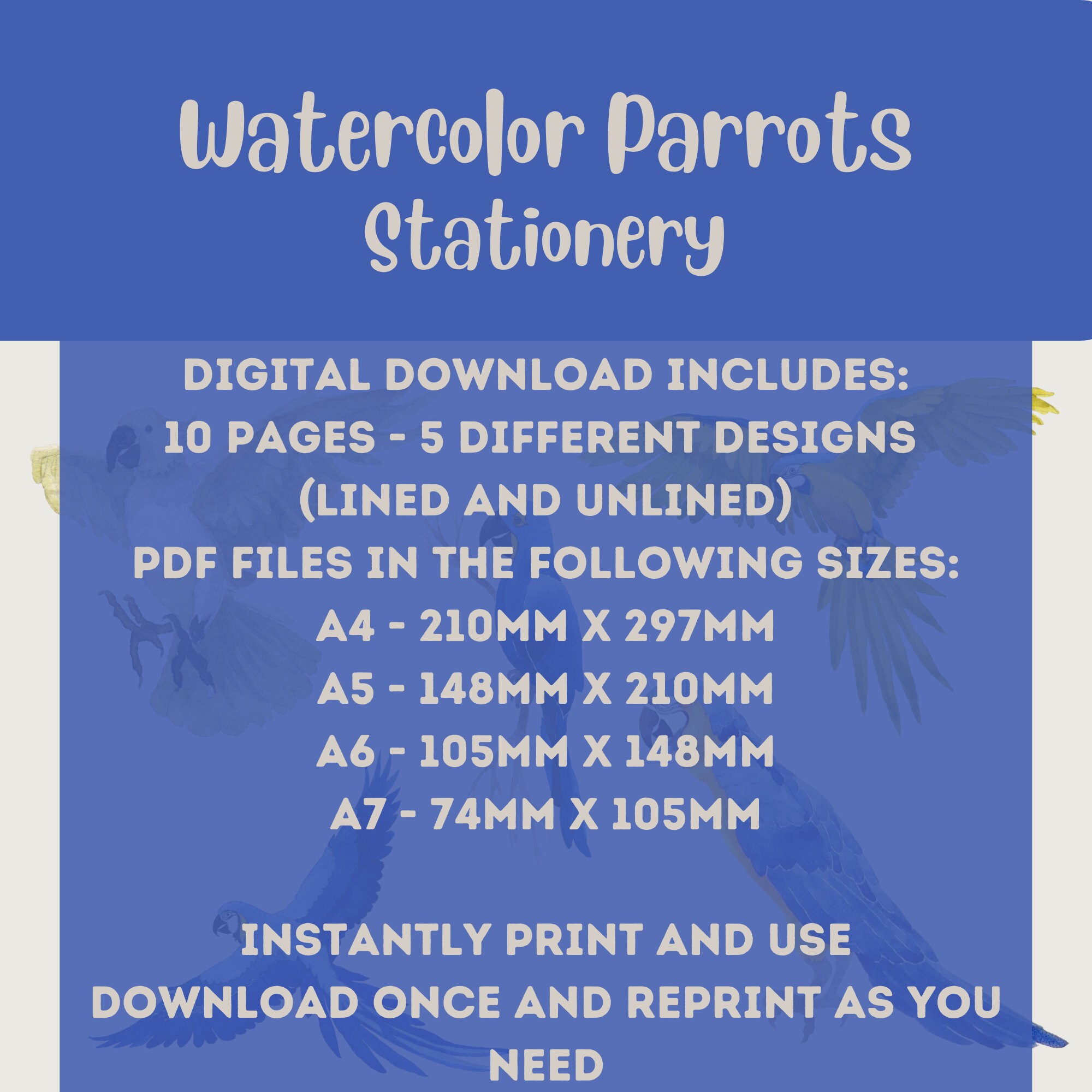 Watercolor Parrot Printable Stationery Paper With 5 Different Designs ...