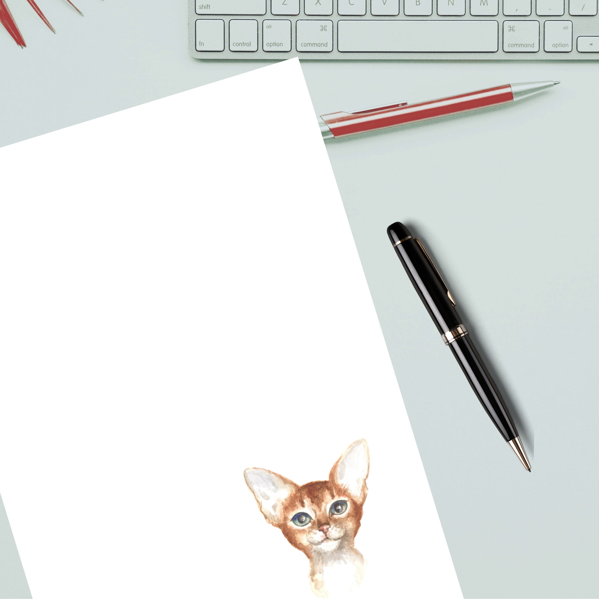 Watercolor Cat Portraits Printable Stationery Paper With 5 Adorable ...