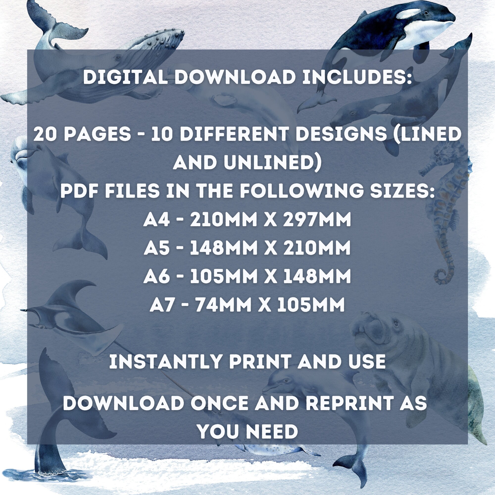 Watercolor Ocean Animal Printable Stationery, Sea Animal Printable ...