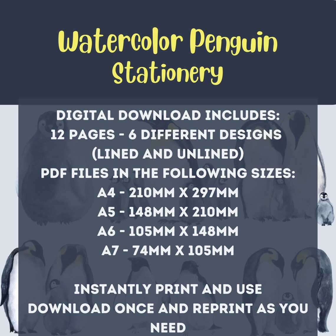 Watercolor Penguin Printable Stationery Paper, Owl Printable Paper ...