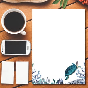 Watercolor Turtle Printable Stationery Paper, Turtle Printable Paper ...