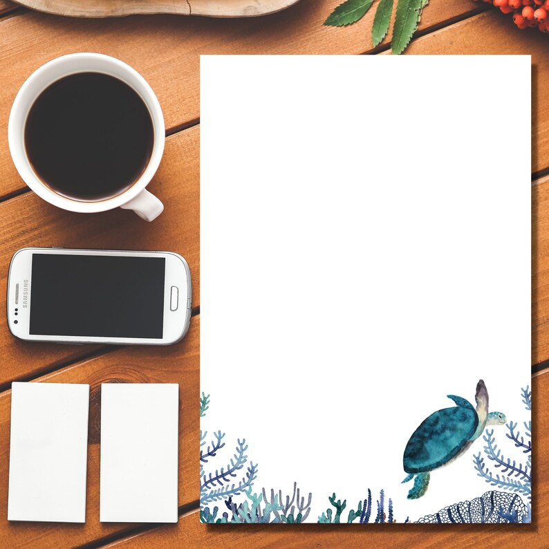 Watercolor Turtle Printable Stationery Paper, Turtle Printable Paper ...