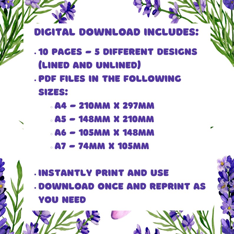 Lavender Printable Stationery Paper / Flower Printable - Etsy