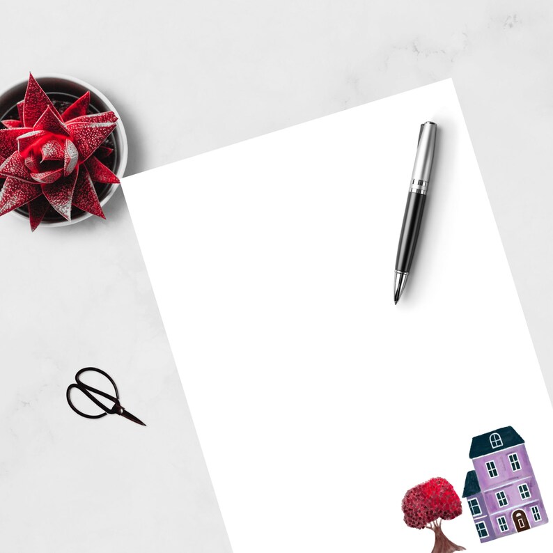 Watercolor Houses Printable Stationery Paper, Home Printable Paper ...