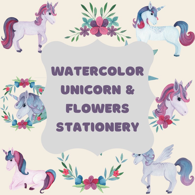 Unicorn and Flower Printable Stationery Paper / Unicorn Printable ...