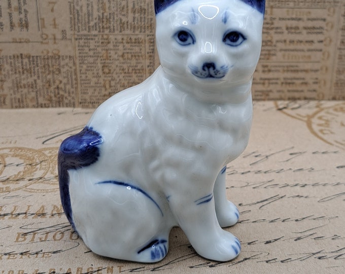 Vintage Pair Delft Blue and White Cats - Etsy
