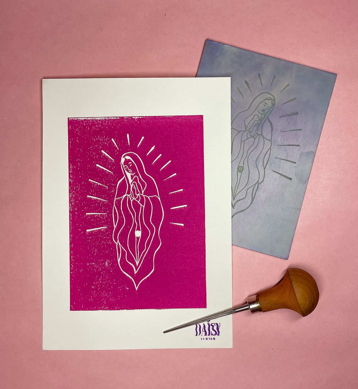 Virgin Mary Vulva Linocut Print Design Wall Art Feminist Etsy