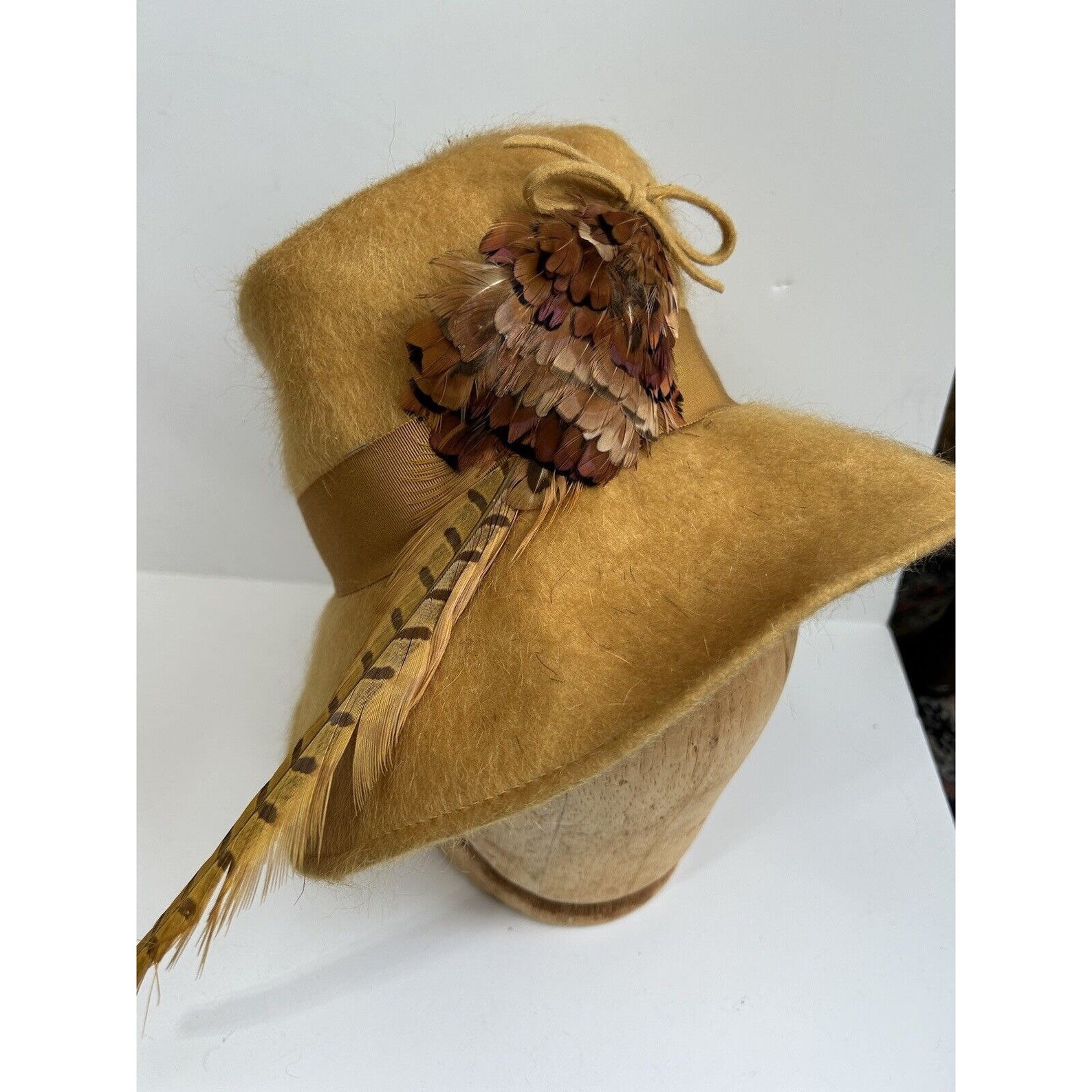 KMF Vintage Yellow Wool Hat Fedora Union Tag Feathers Size 7 - Etsy