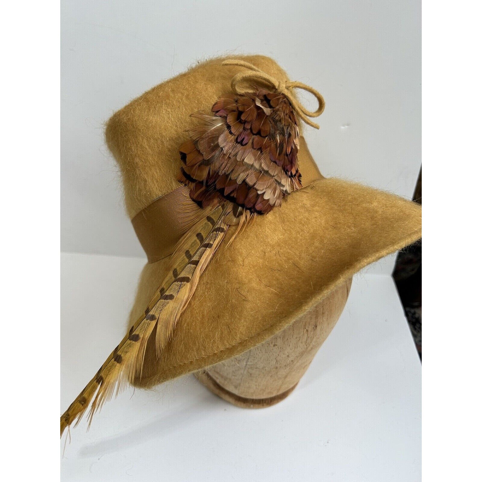 KMF Vintage Yellow Wool Hat Fedora Union Tag Feathers Size 7 - Etsy
