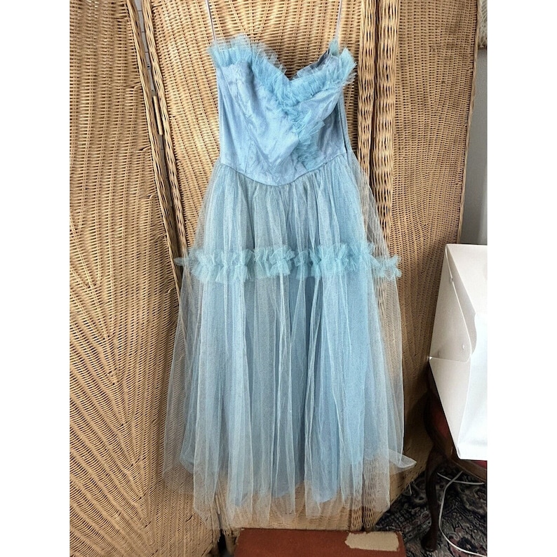 Vintage 1960s Prom Dress Blue Tulle With Specks Party Dress Tea Length ...