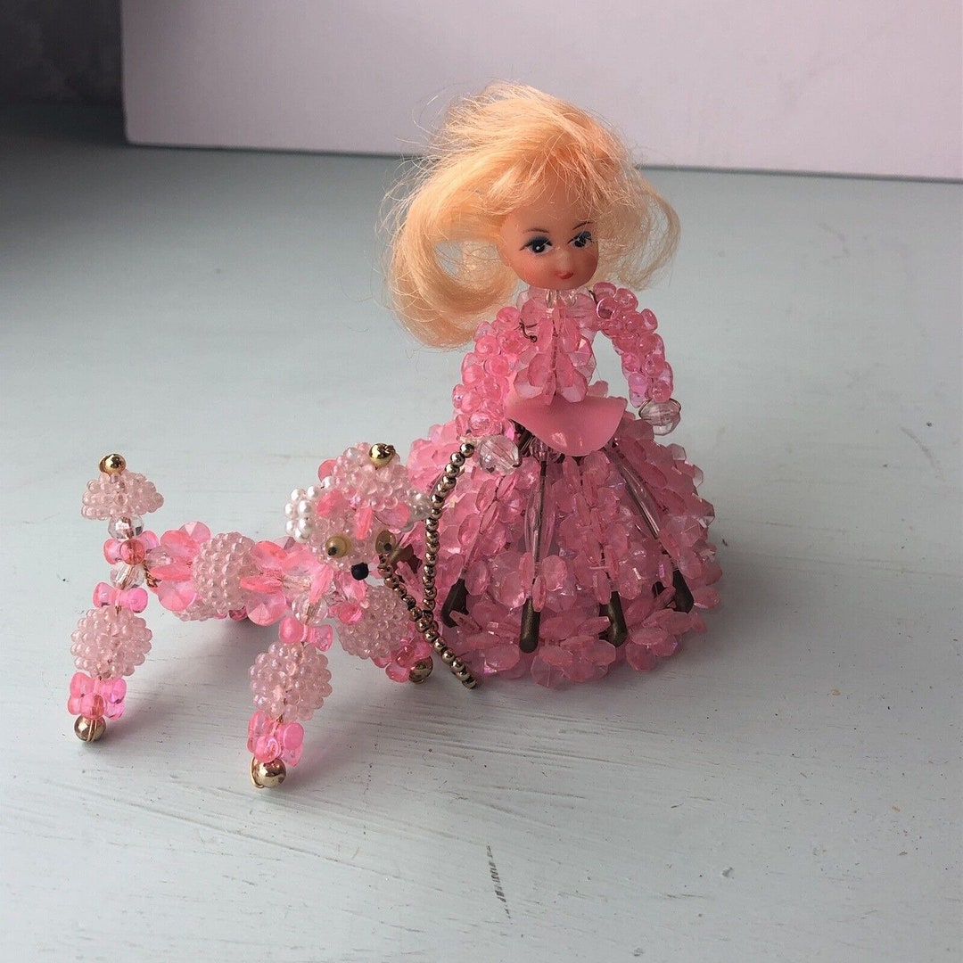 Vintage Crafted Beaded Safety Pin Doll With Poodle on Leash Pink - Etsy