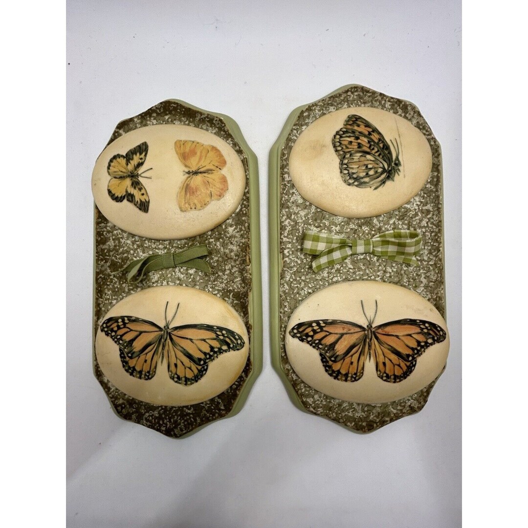 Vintage Chalkware Wall Plaques Butterflies Kitschy Set of Two 1970's - Etsy