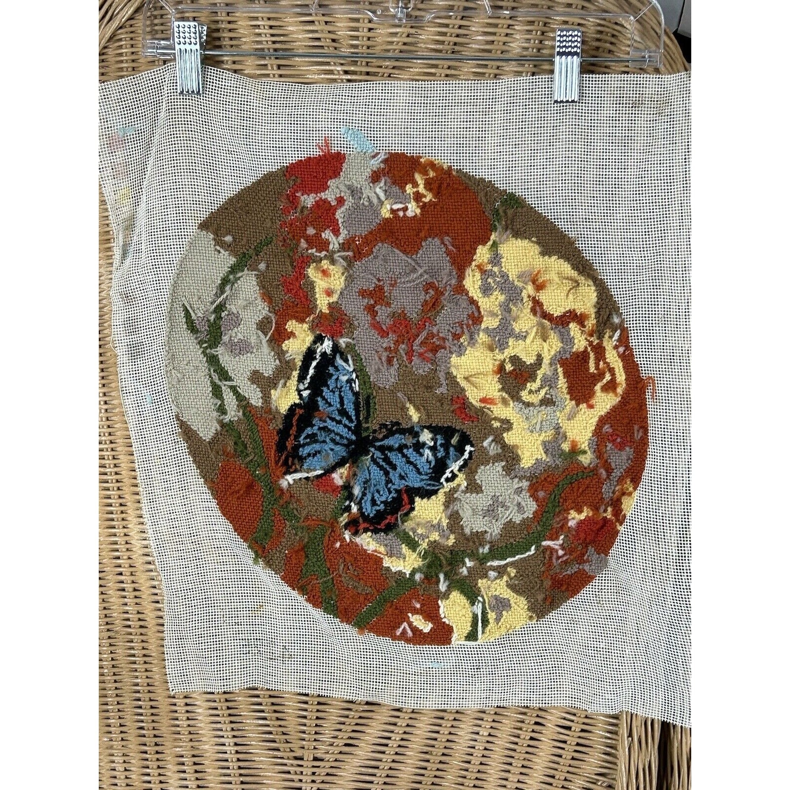 Vintage Needlepoint Butterfly and Sunset Foliage Unfinished - Etsy