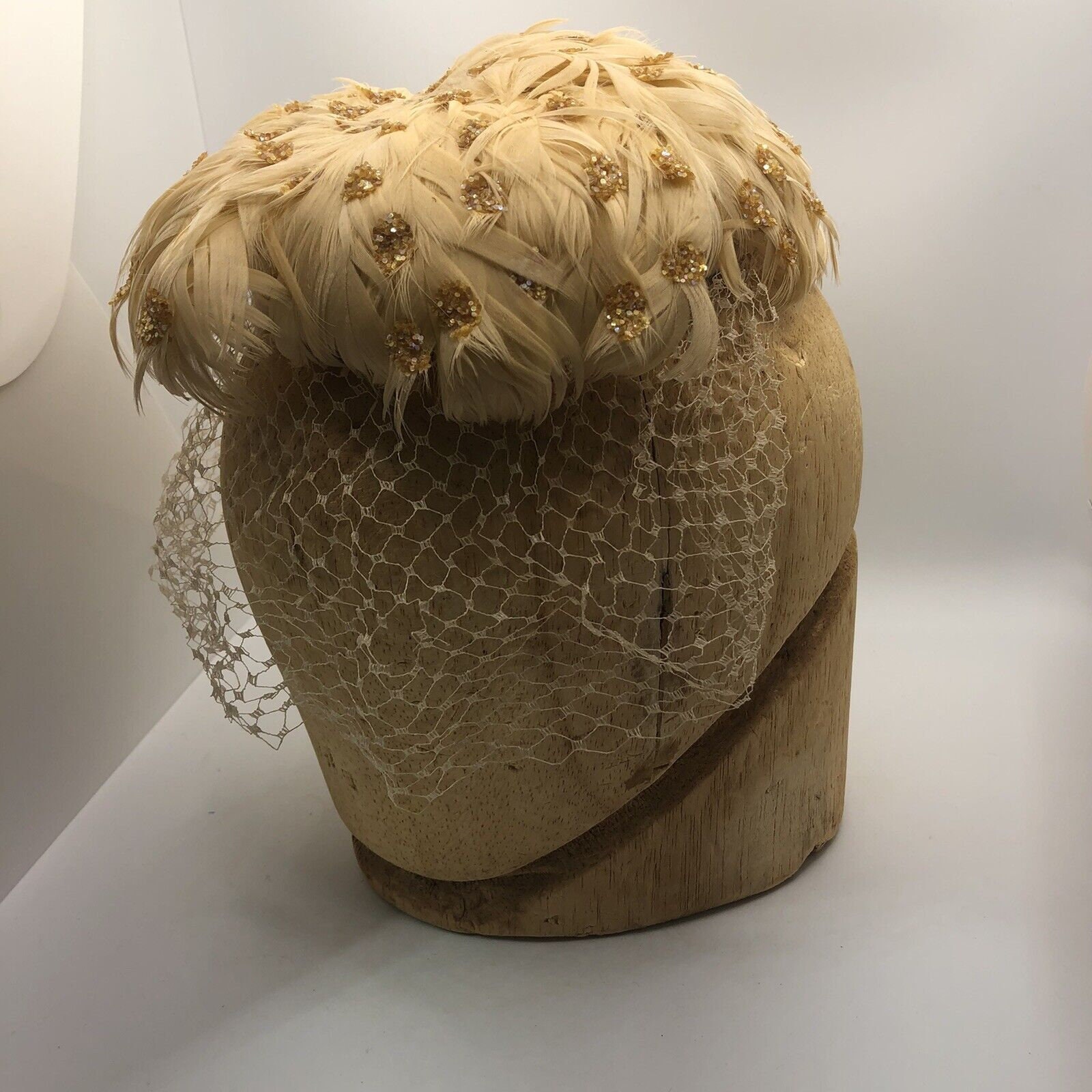 Miss Sally Victor NY Hat Fascinator Peach Feathers Rhinestone 1950-60 ...