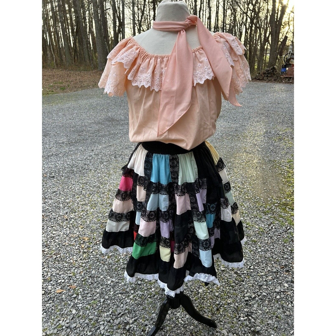 Square Dance Outfit Multi Colors M/L Cottage Prairie Coquette Western ...