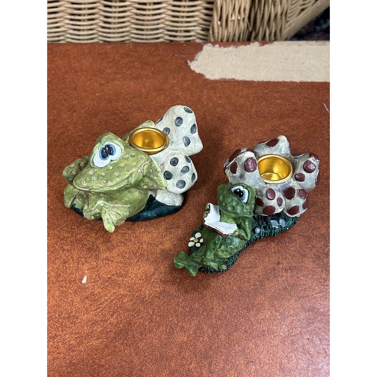 Vintage Kitschy Russ Berrie Frog Mushrooms Candle Holder Lily Pad Pals ...
