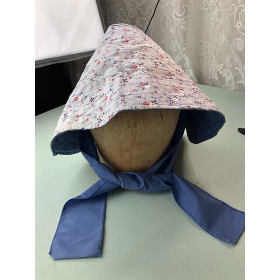 vintage bonnet blue Floral colonial pioneer pilgrim p… - Gem