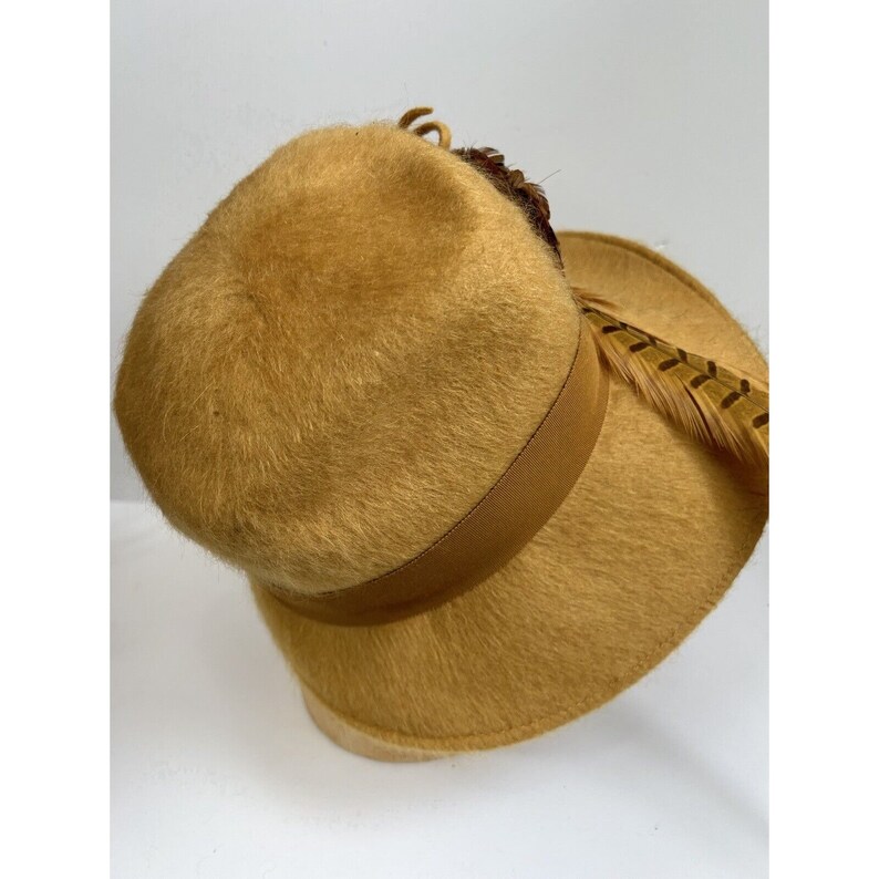 KMF Vintage Yellow Wool Hat Fedora Union Tag Feathers Size 7 - Etsy