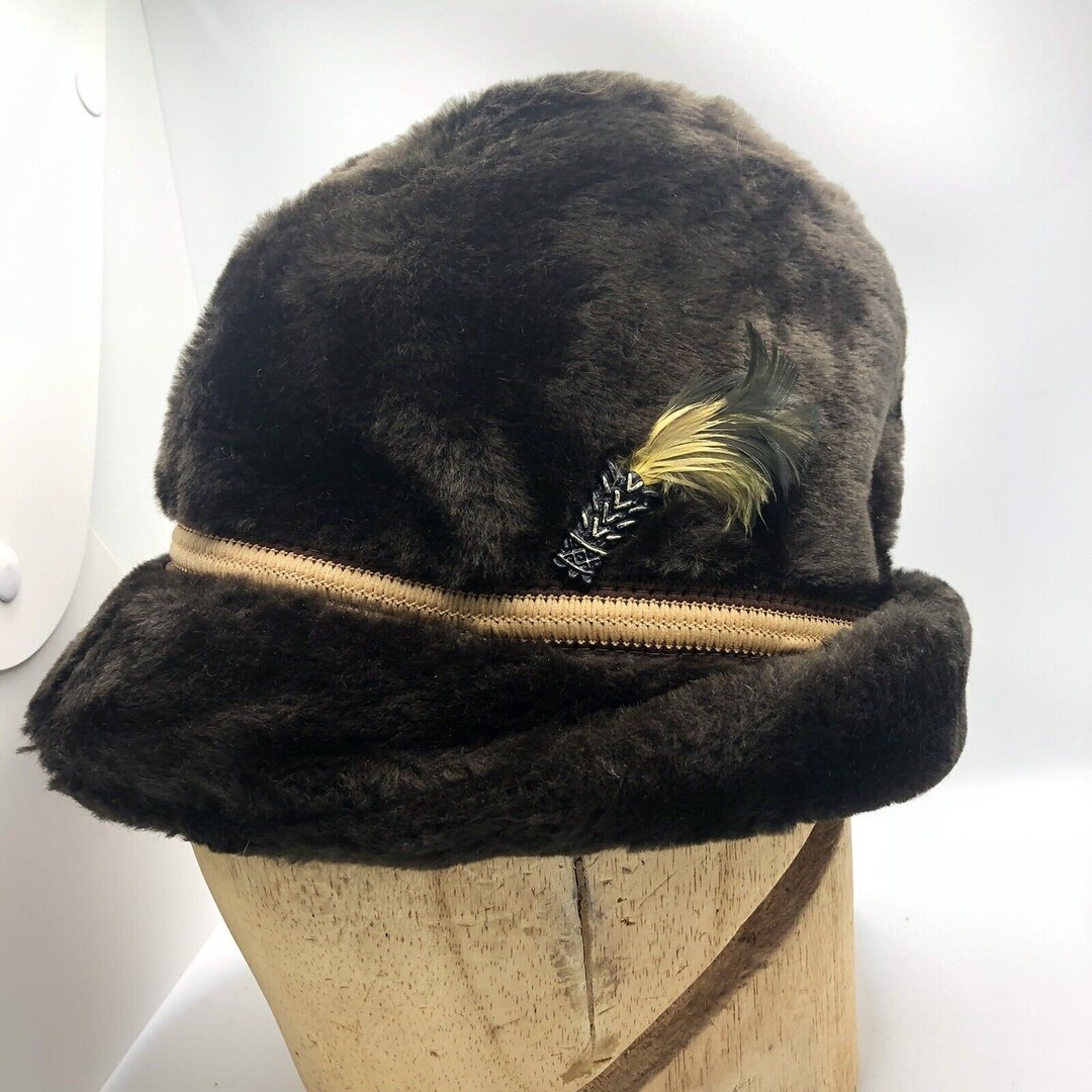 Vintage Brim Bucket Hat Quilted Faux Fur Feather - Etsy