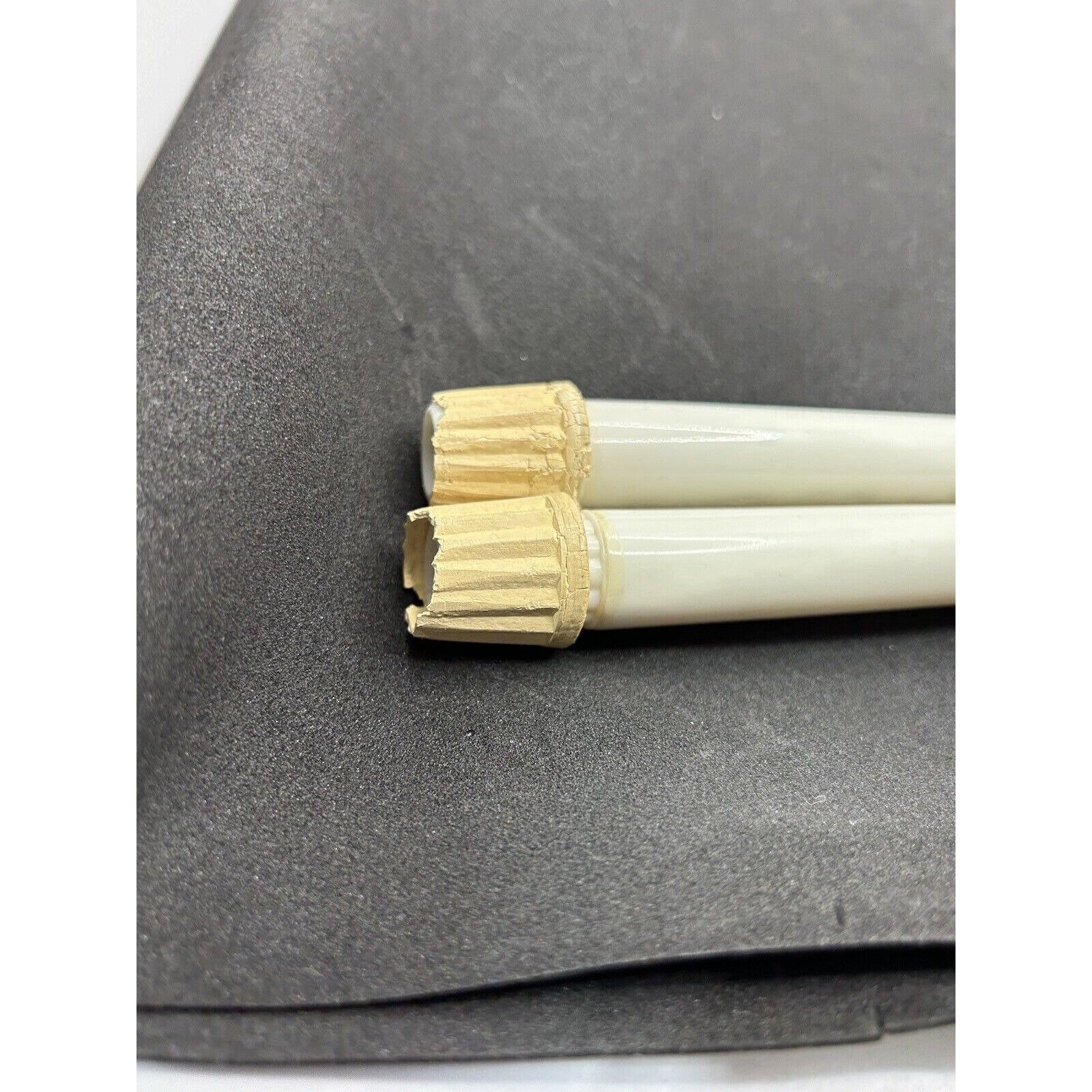 Pair Gold Tip MCM Refillable Candle Sticks Amber Glo Everlasting White ...