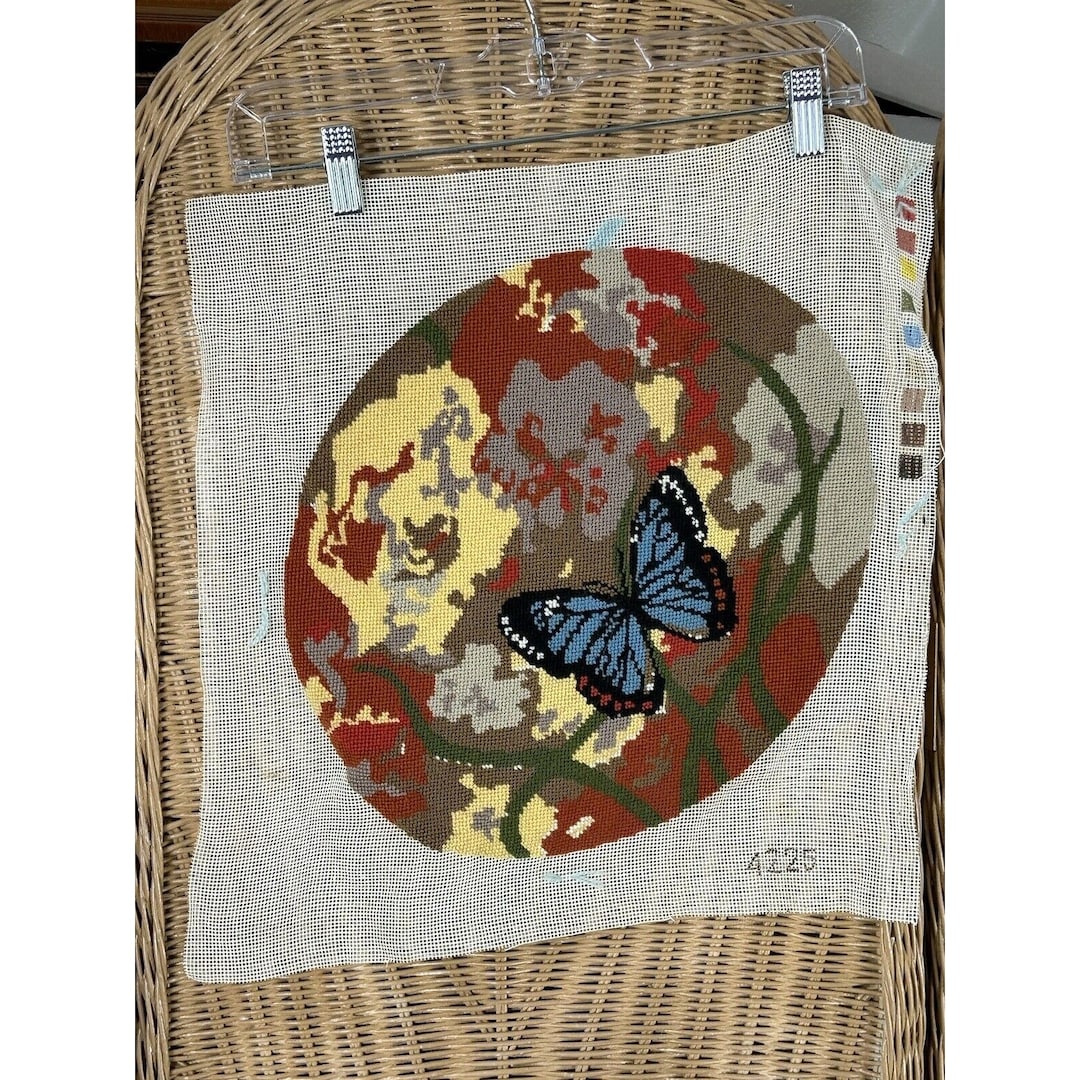 Vintage Needlepoint Butterfly and Sunset Foliage Unfinished - Etsy