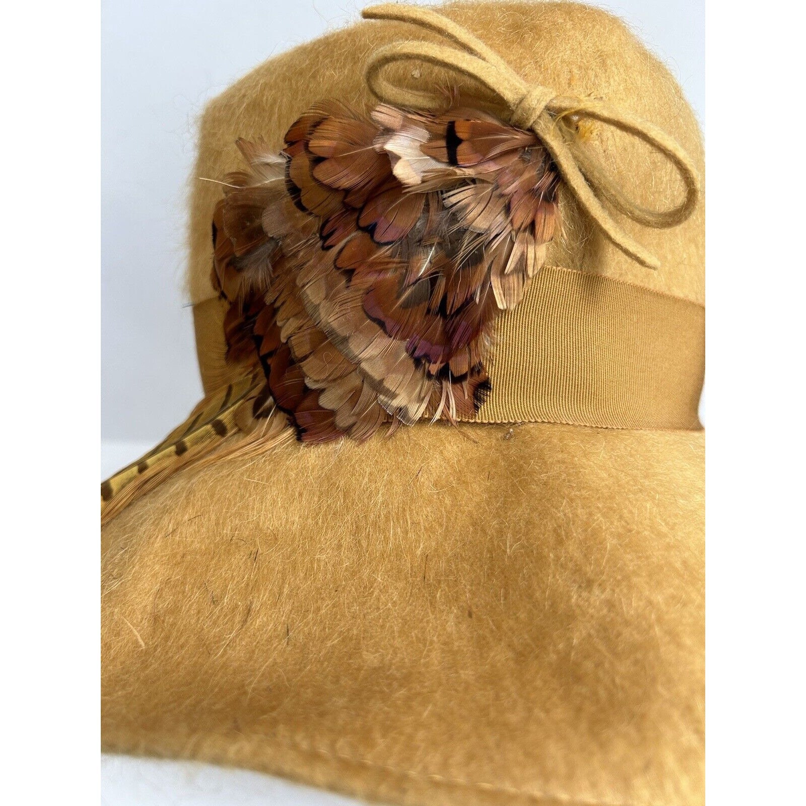 KMF Vintage Yellow Wool Hat Fedora Union Tag Feathers Size 7 - Etsy
