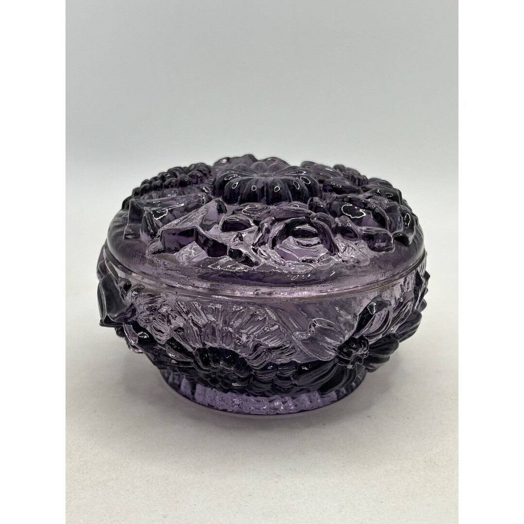 Fenton Purple Trinket Box Amethyst Cut Glass Vintage Jewelry Box Round ...