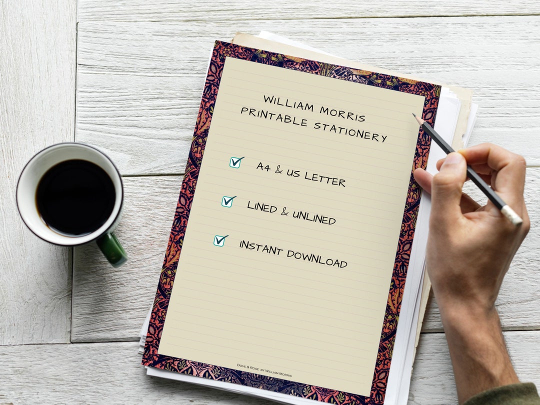 William Morris Printable Stationery, Vintage Dove and Rose Writing ...