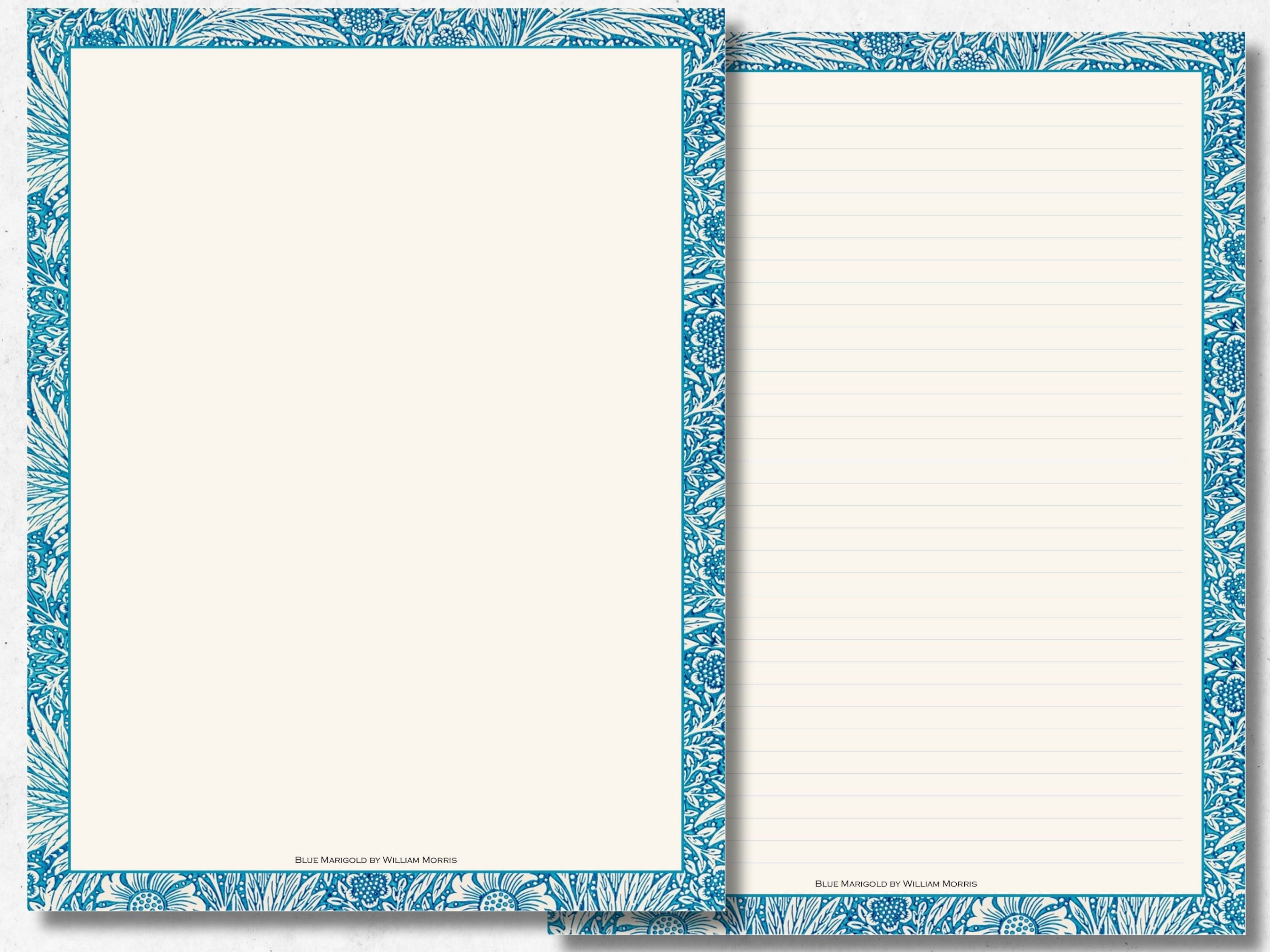 William Morris Printable Stationery, Vintage Blue Marigold Writing ...