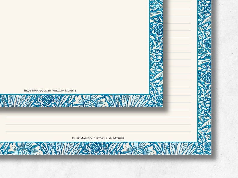 William Morris Printable Stationery, Vintage Blue Marigold Writing ...