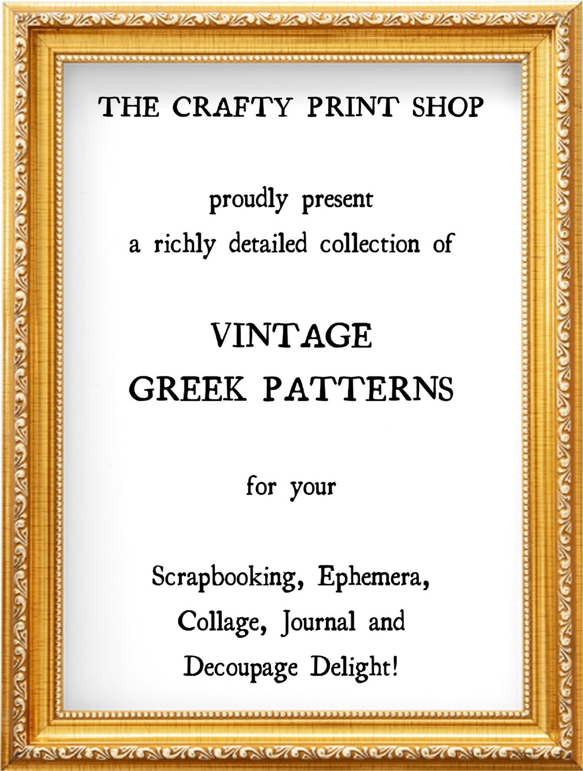 Ancient Greece Designs in Gold Frames, Vintage Greek Ephemera ...