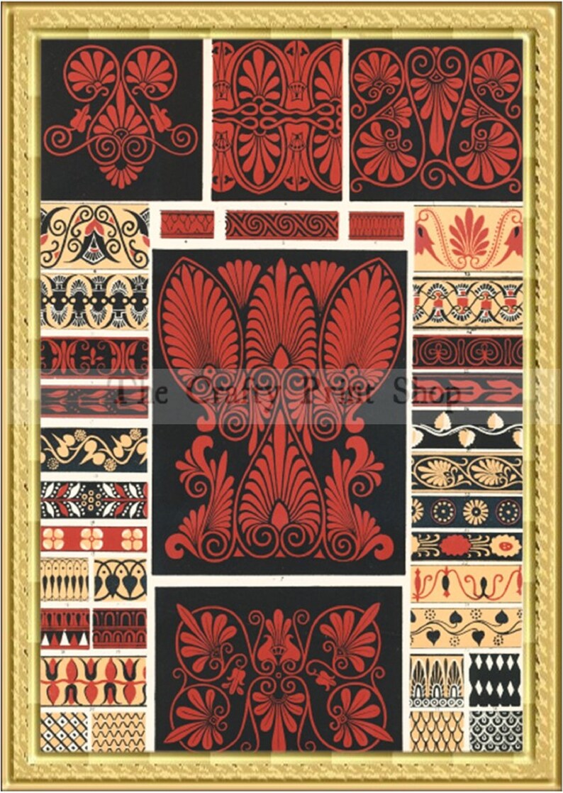 Ancient Greece Designs in Gold Frames, Vintage Greek Ephemera ...