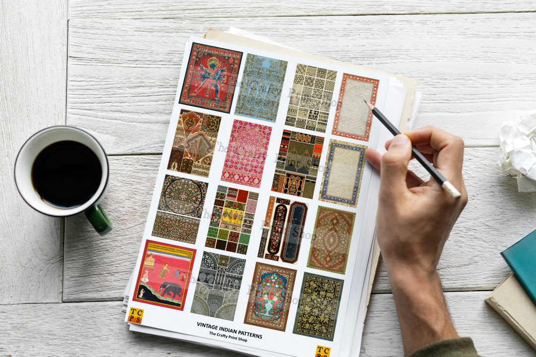 Antique India Scrapbook Designs, Indian Fabric Patterns , Printable ...