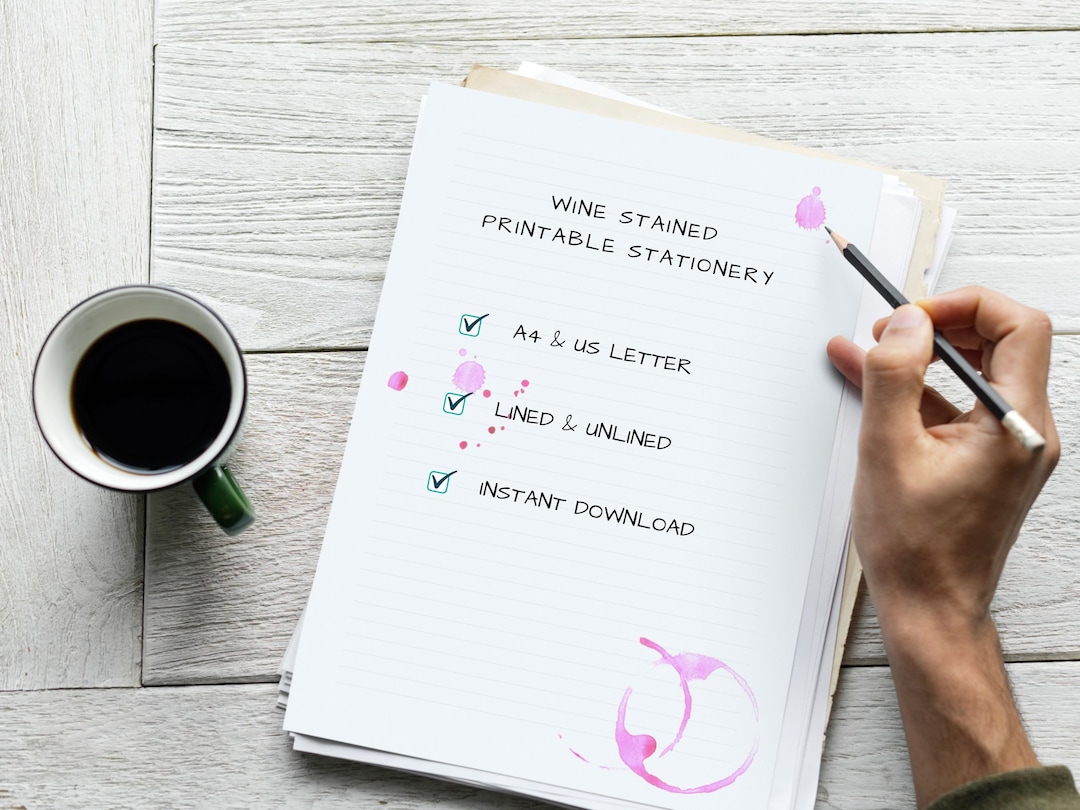 Wine Stained Printable Stationery, Spilled Drink Writing Paper, Digital ...