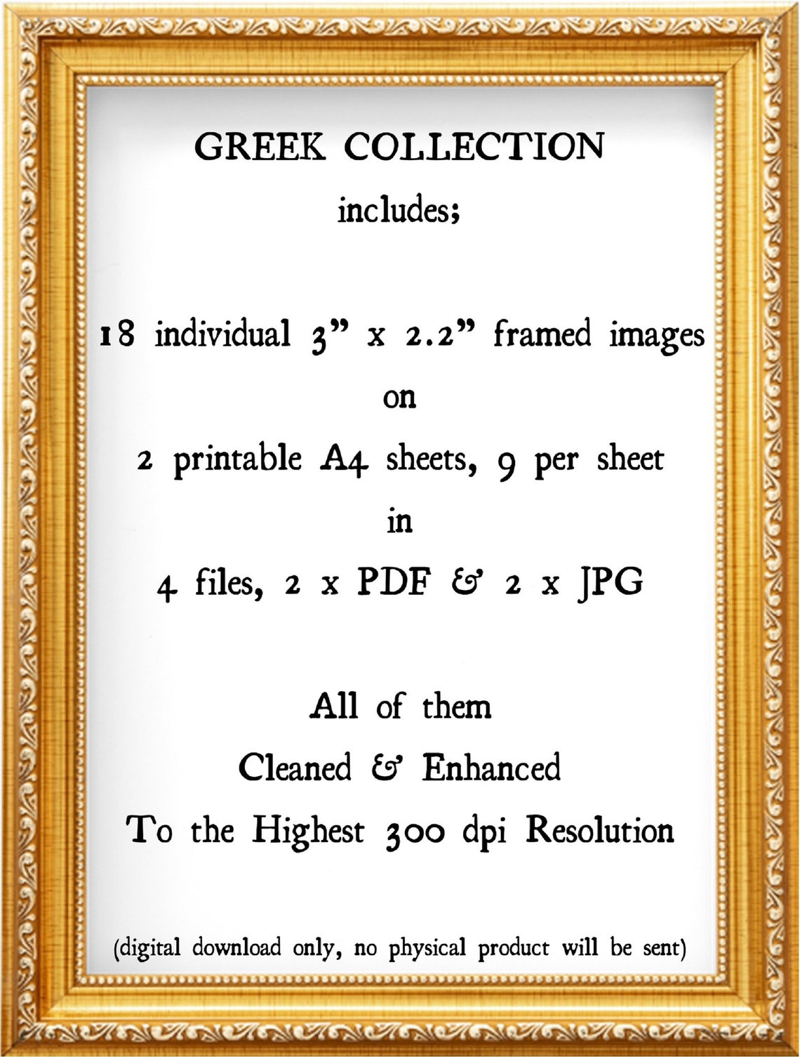 Ancient Greece Designs in Gold Frames, Vintage Greek Ephemera ...