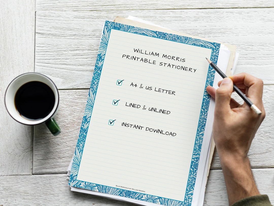 William Morris Printable Stationery, Vintage Blue Marigold Writing ...