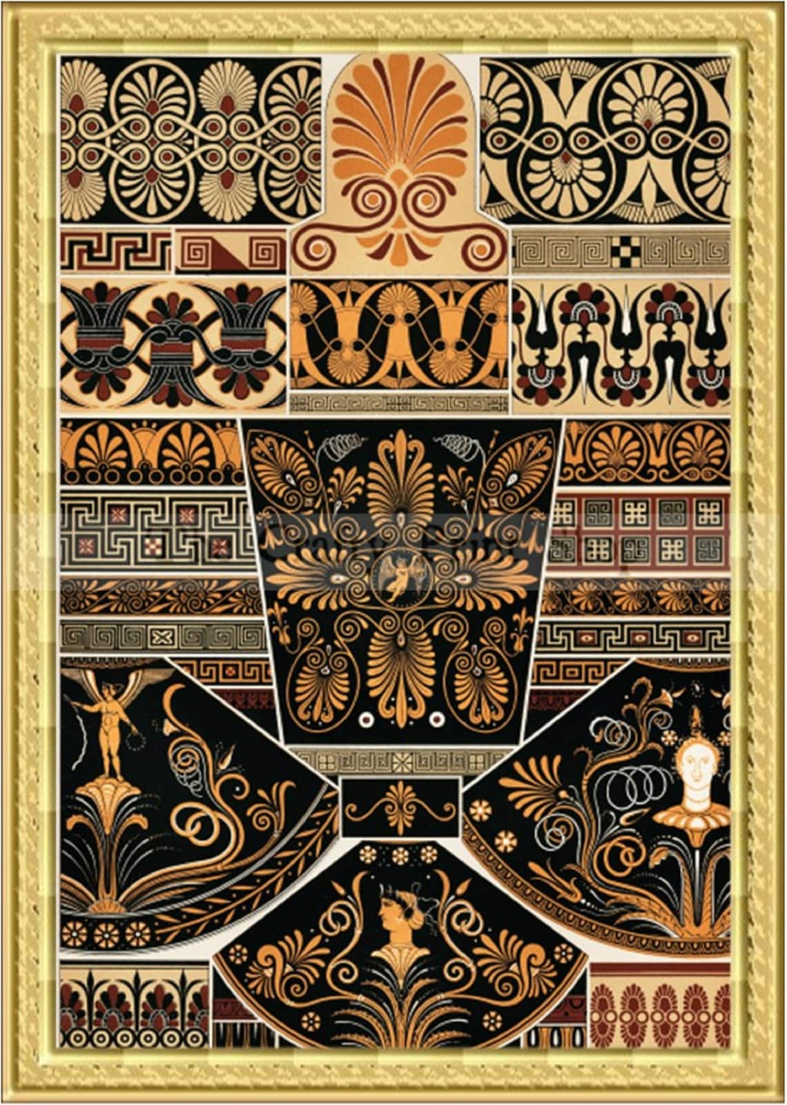 Ancient Greece Designs in Gold Frames, Vintage Greek Ephemera ...