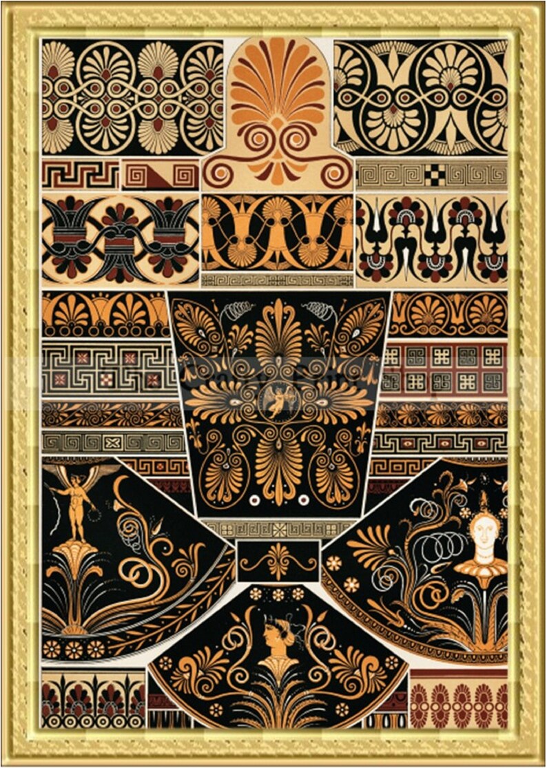 Ancient Greece Designs in Gold Frames, Vintage Greek Ephemera ...