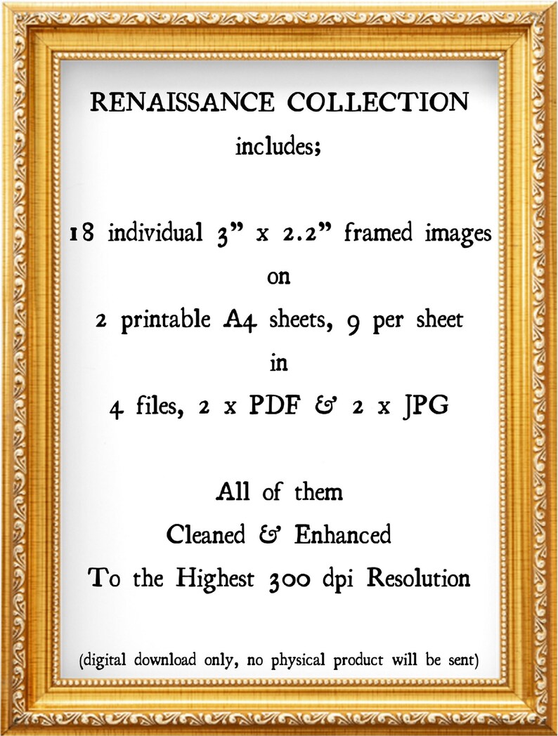 Antique Renaissance Designs in Gold Frames, 3 Inches Tall, Digital ...