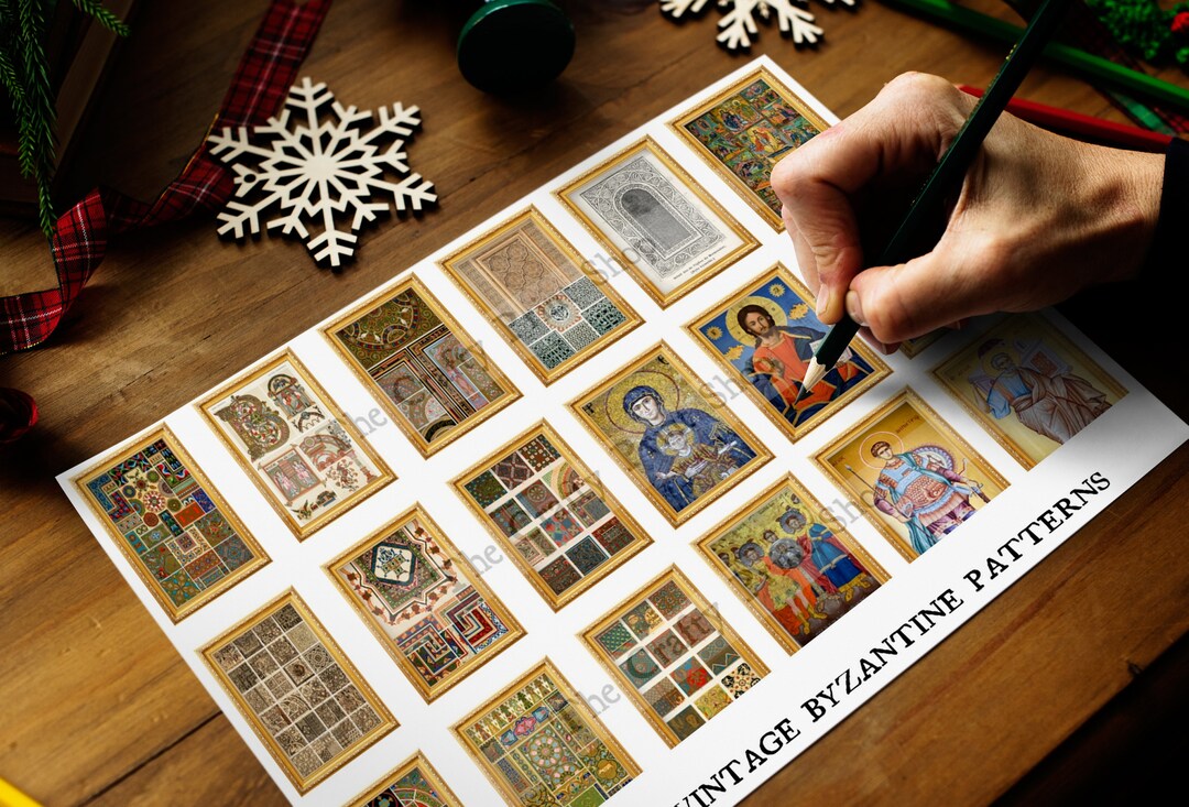 Antique Byzantine Designs in Gold Frames, Byzantium Collage Sheets ...