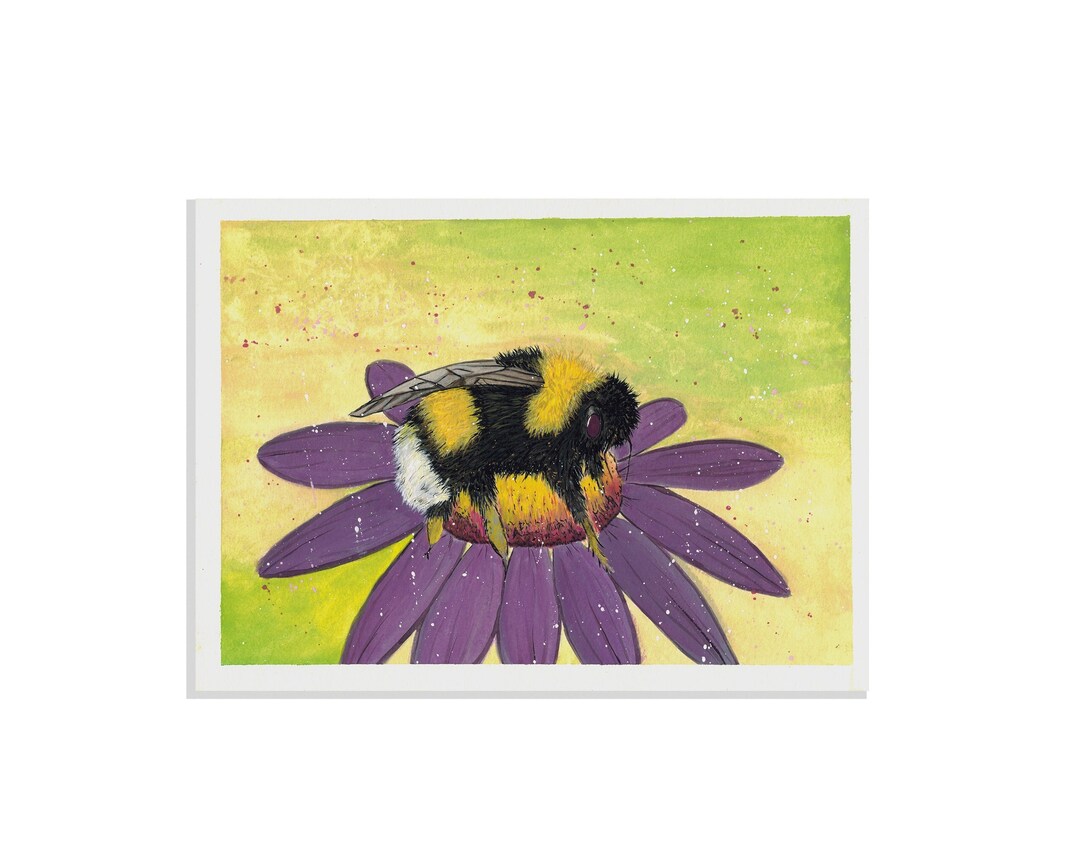 Hand Painted Bumblebee on a Flower, Original Watercolor Painting ...