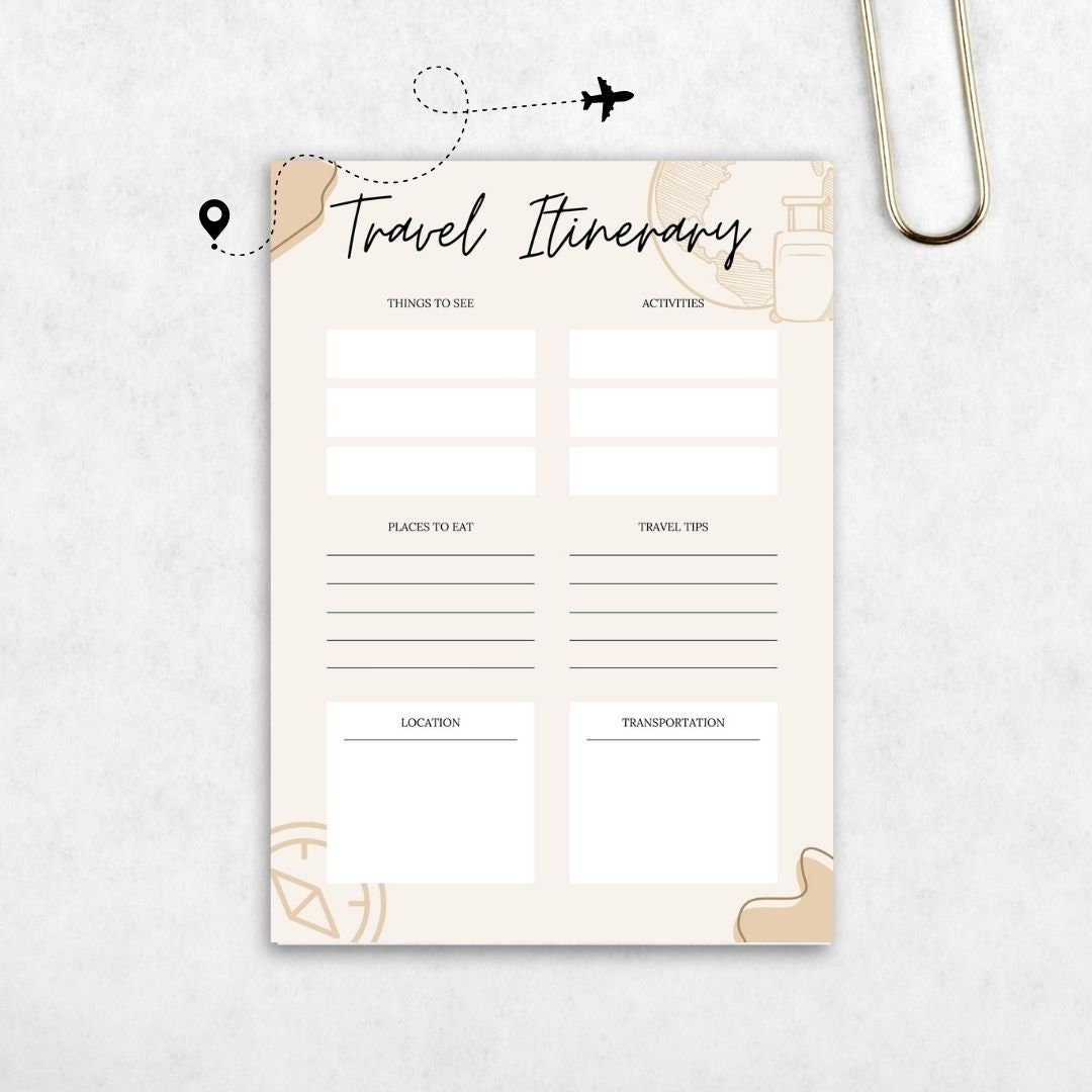 Travel Itinerary Printable Planner - Etsy