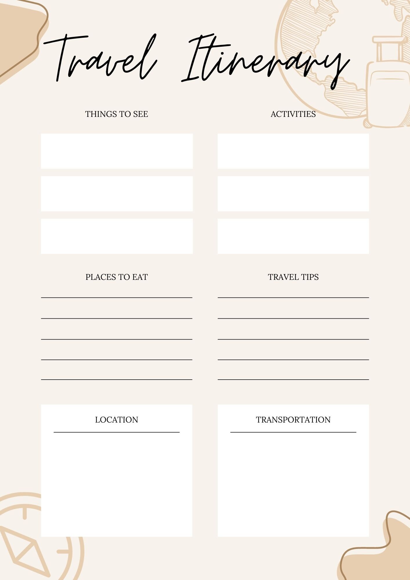 Travel Itinerary Printable Planner - Etsy