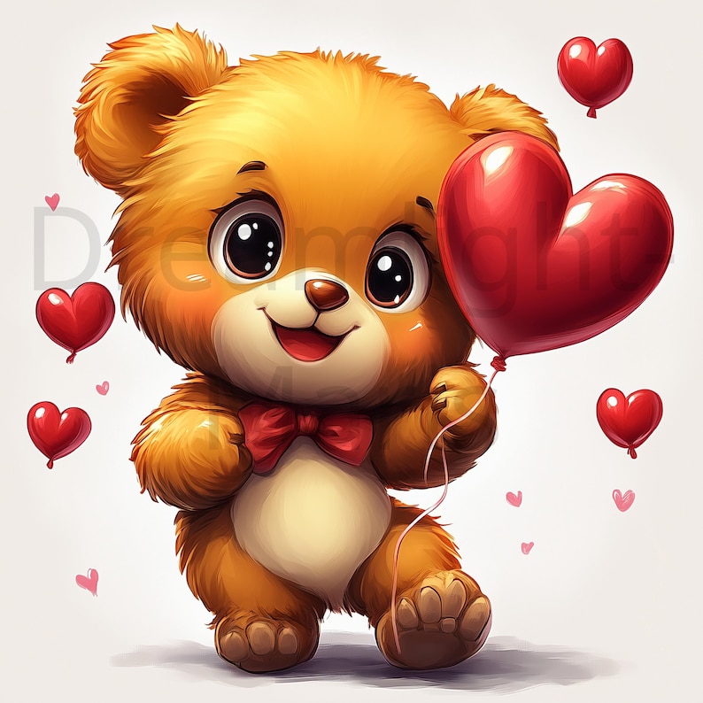 Adorable Teddy Bear Hearts Collection: High-quality Digital Art (8"x8 ...