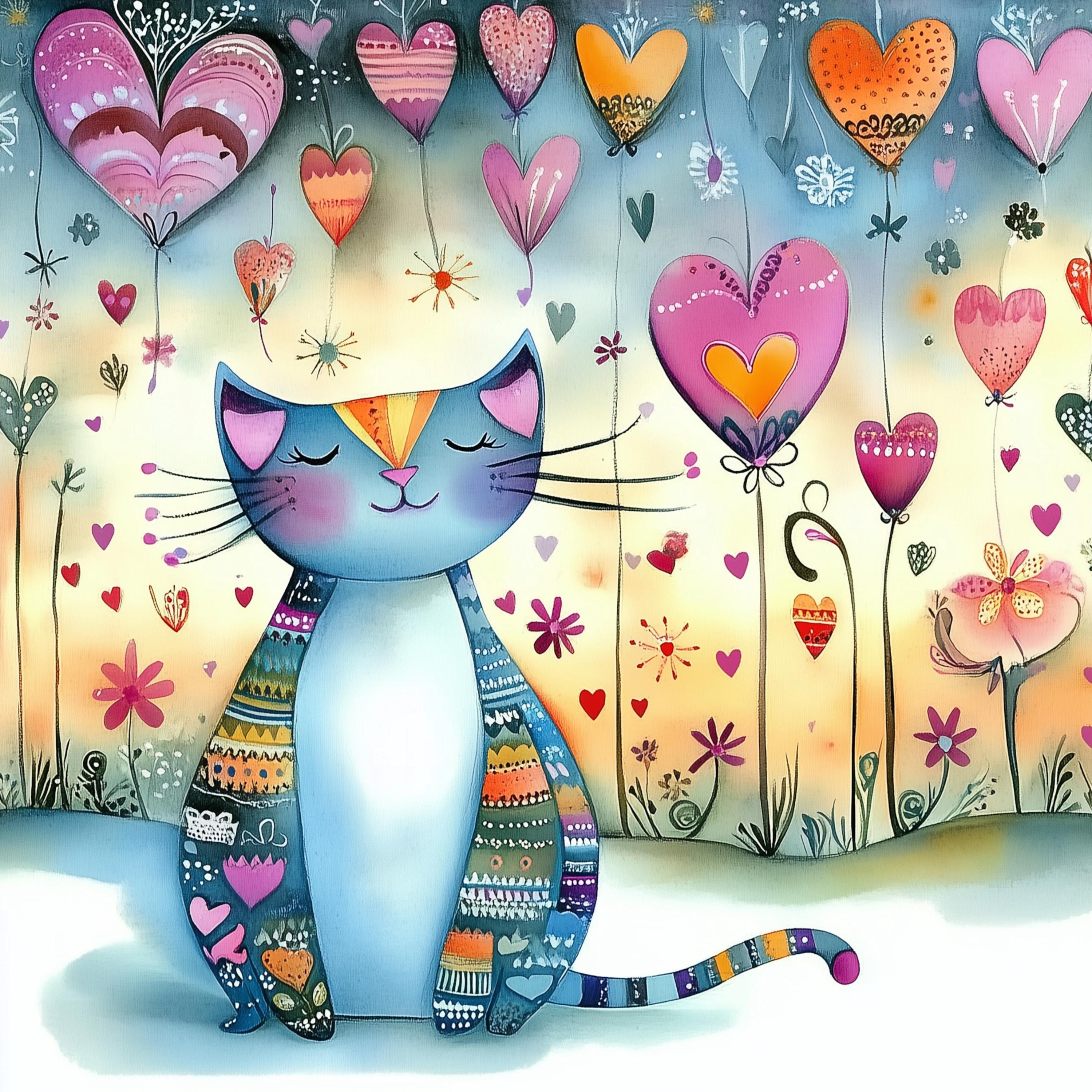 In Love With Cats: Whimsical Digital Art Kit – Instant Download for ...