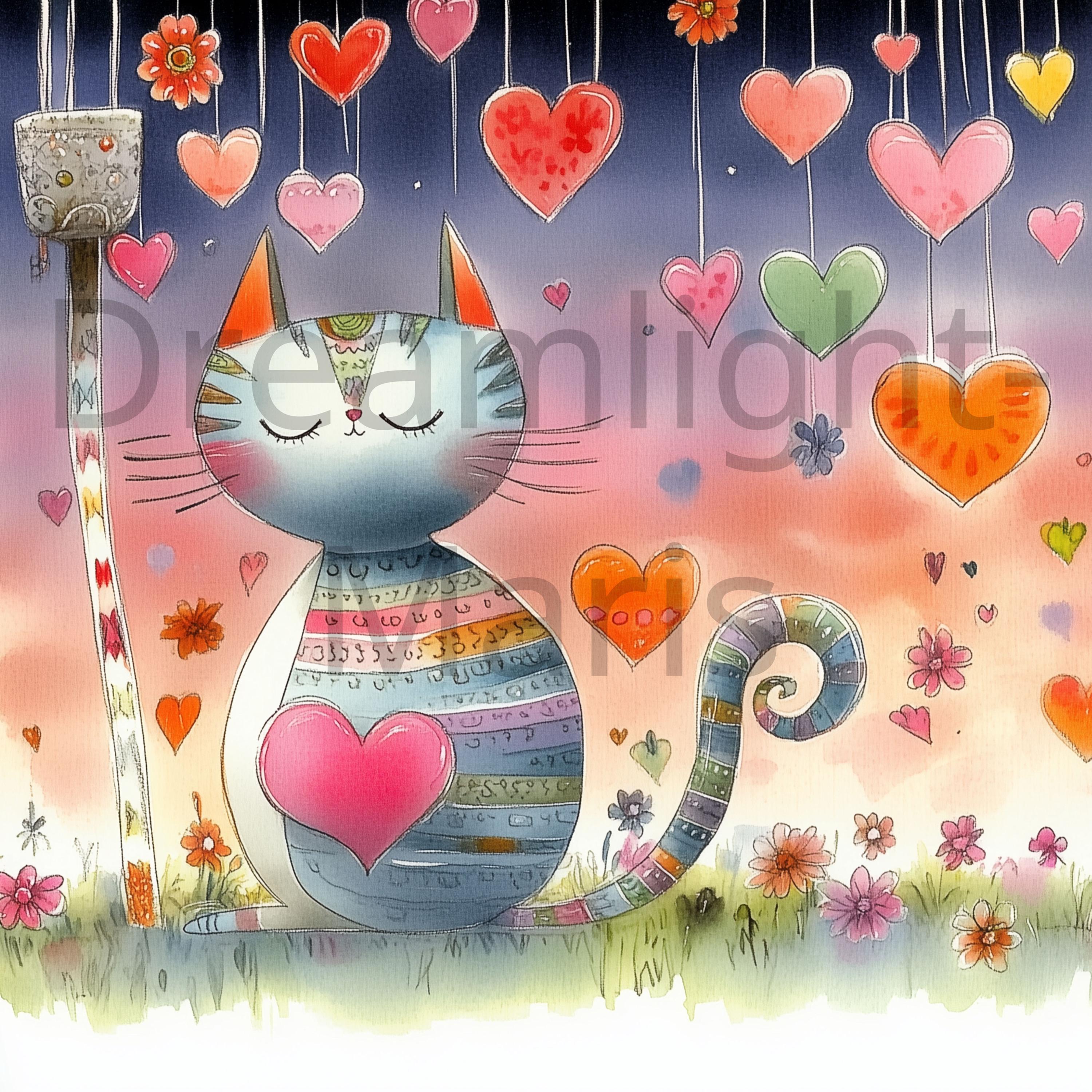 In Love With Cats: Whimsical Digital Art Kit – Instant Download for ...