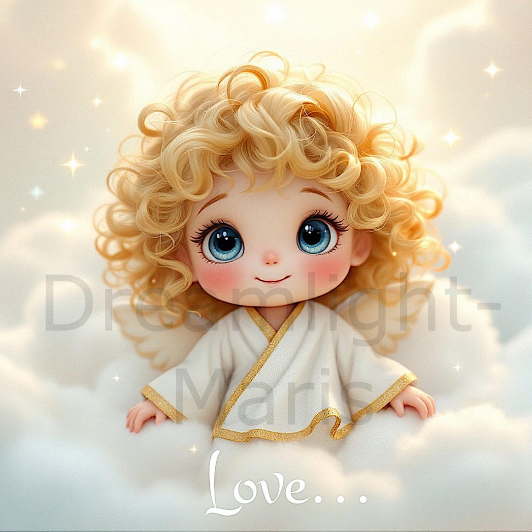 Adorable Baby Angel Digital Prints, Kawaii Cloud Art, Cute Heavenly ...