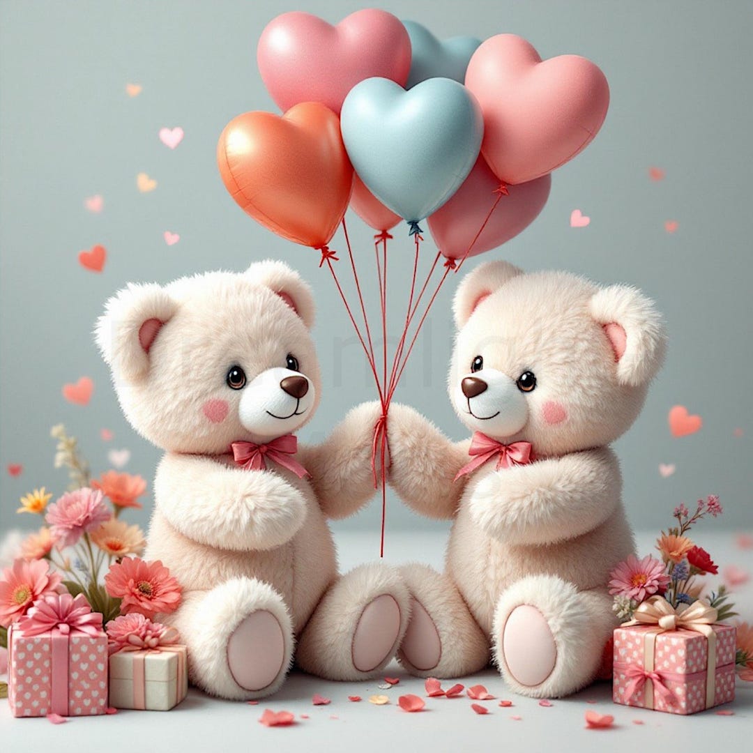 Valentine’s Day Teddy Bear Clipart Set – 12 Cute JPG Files, Romantic ...